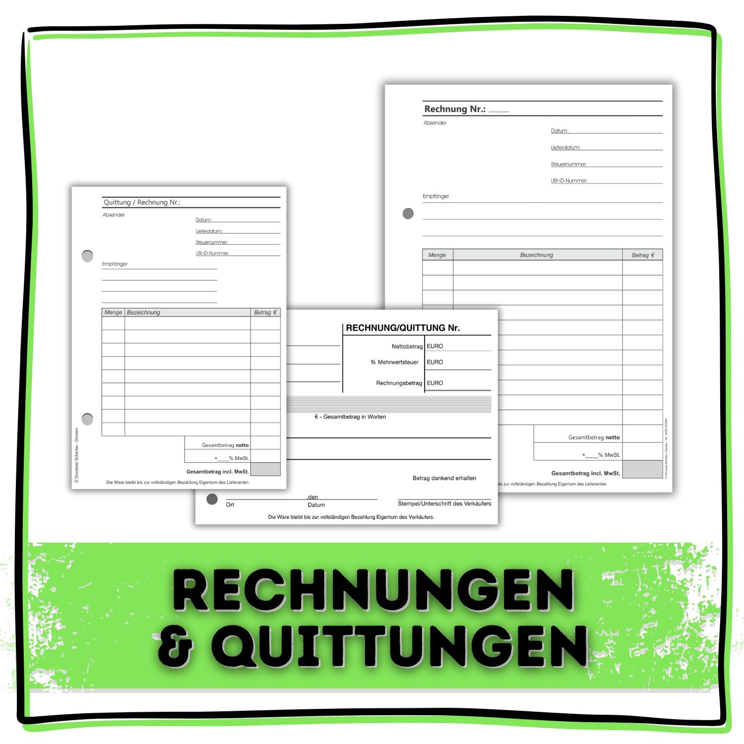 Quittungen / Rechnungen mit MwSt. Ausweisung – Office Formulare Scharlau