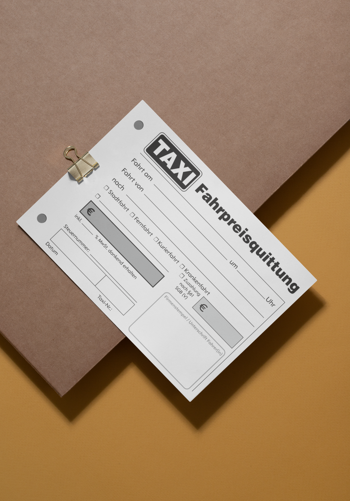 Taxiquittung - Taxi-Fahrpreisquittung als Block - 100 Blatt DIN A6 - g – Office Formulare Scharlau