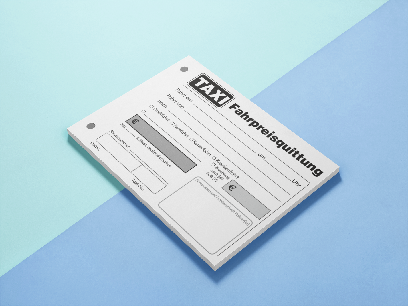 Taxiquittung - Taxi-Fahrpreisquittung als Block - 100 Blatt DIN A6 - g – Office Formulare Scharlau